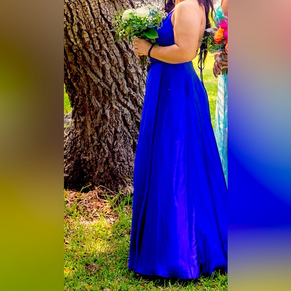 Blondie Nites | Dresses | Royal Blue Prom Dress With Crisscross Tie ...